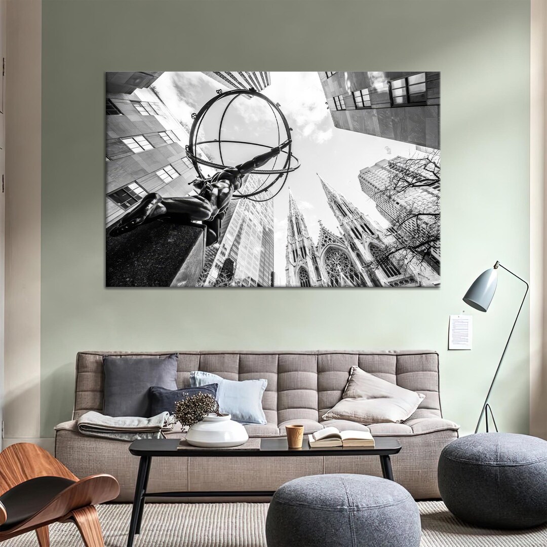 Atlas Statue Art, New York Canvas Art, City Landscape, NY Wall Decor ...
