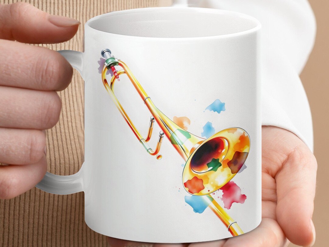Colorful Trombone Mug, Music Lover Gift, Unique Musician Coffee Cup ...