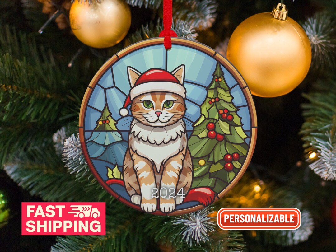 Stained Glass Cat Christmas Ornament, Cat Lover's Holiday Decoration ...