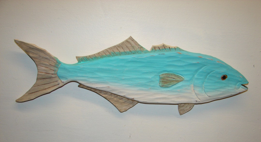 Wooden Fish Small Bluefish Hand Carved Wood Carving 20 - Etsy