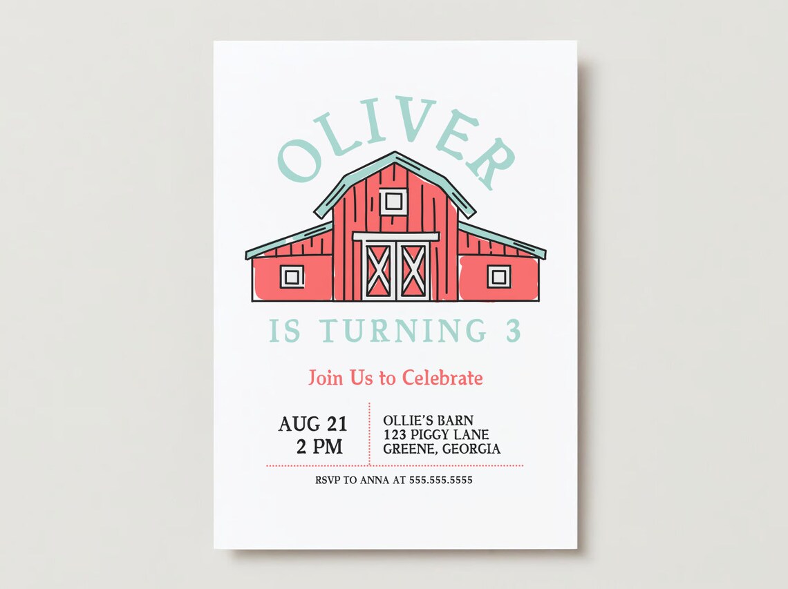 Red Barn Birthday Invitation - Farm Party Invitation - Editable ...
