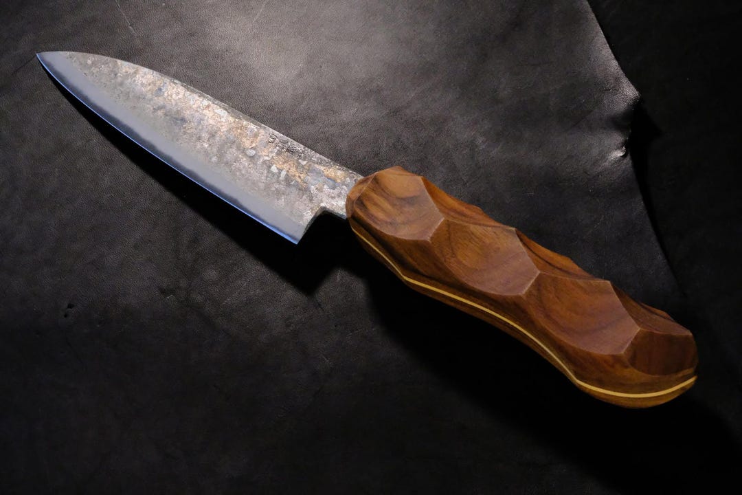 Hand-forged Kurouchi Naguri Santoku Knife – Aogami Blue Steel Japanese ...