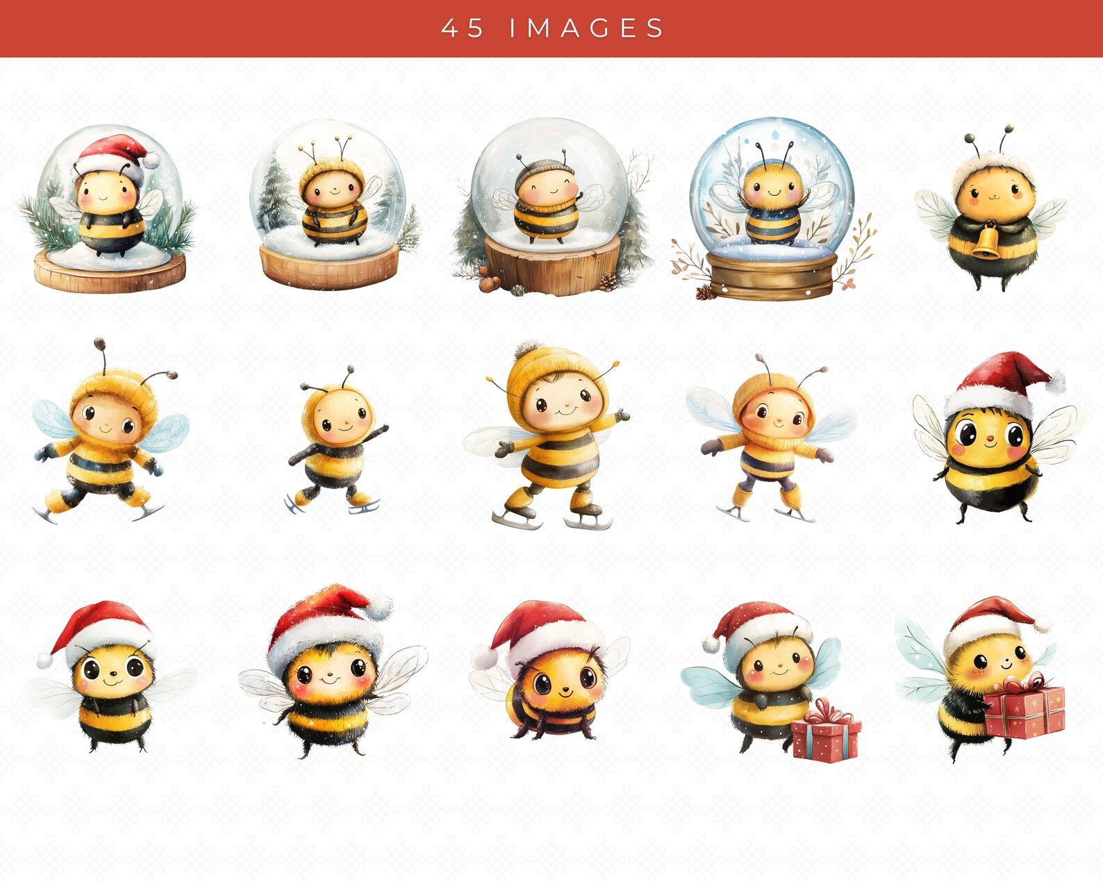 Christmas Bee Clipart, Watercolor Bee Clipart, Cute Bee Png, Cute ...