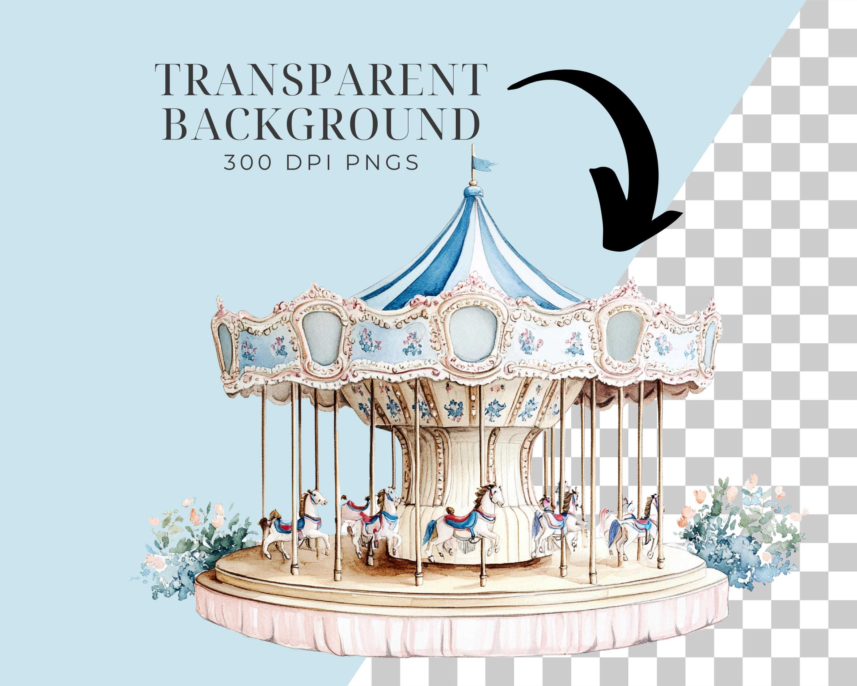 Watercolor Blue Carousel Clipart, Single Clipart, Instant Download ...