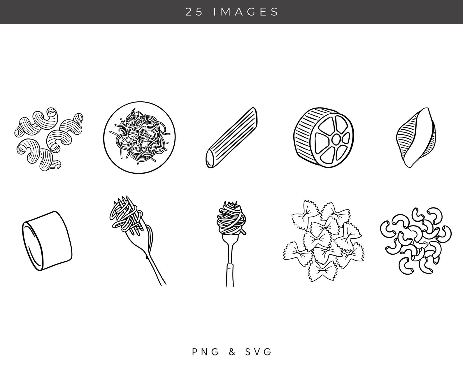 Hand Drawn Pasta Clipart: Italian Food Doodles, SVG PNG Graphics ...