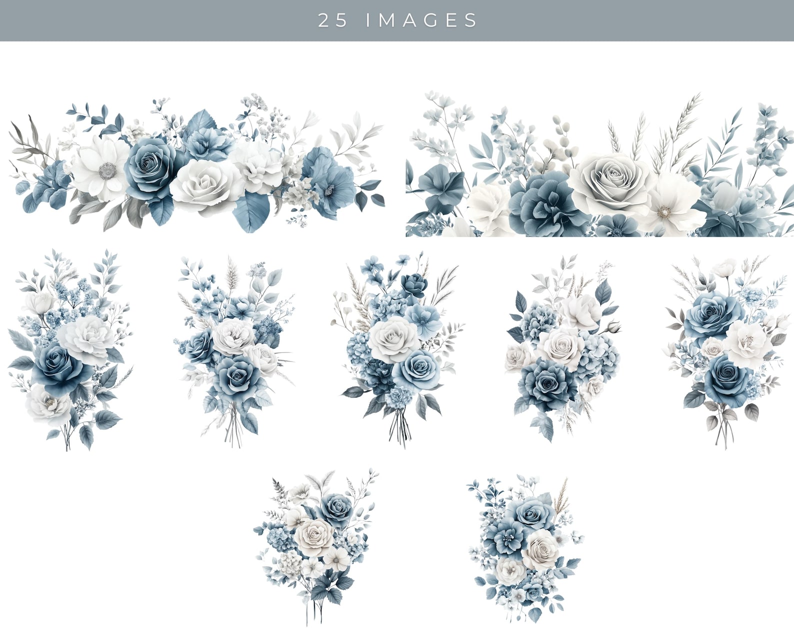 Watercolor Dusty Blue Floral Clipart: Peony Wedding Pngs (digital ...