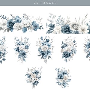 Watercolor Dusty Blue Floral Clipart: Peony Wedding Pngs (digital ...