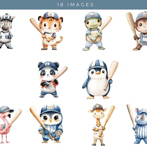 Baseball Animals Clipart, Watercolor Cute Cartoon Sports Nursery, Cute ...