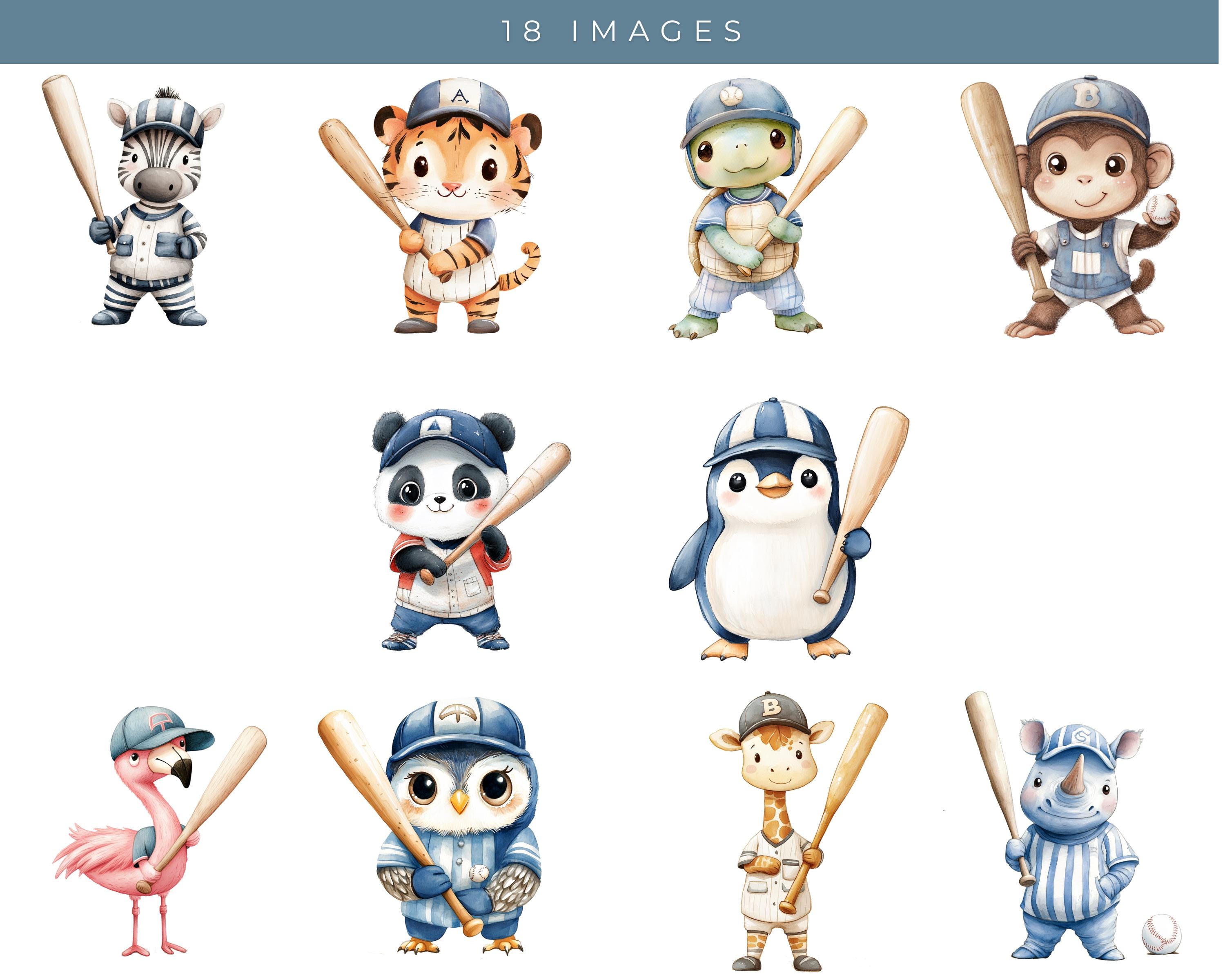 Baseball Animals Clipart, Watercolor Cute Cartoon Sports Nursery, Cute ...