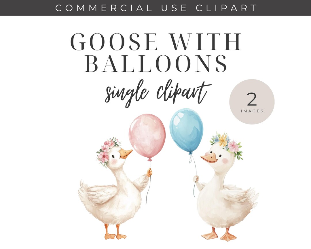 Watercolor Goose With Balloon Clipart: Baby Shower, Gender Reveal ...
