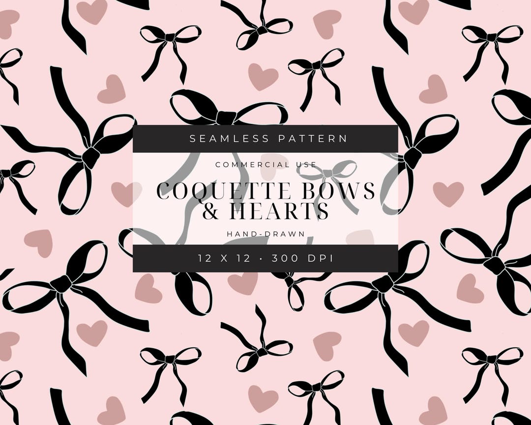 Black Bows & Hearts Seamless Pattern: Coquette Valentine's Day ...