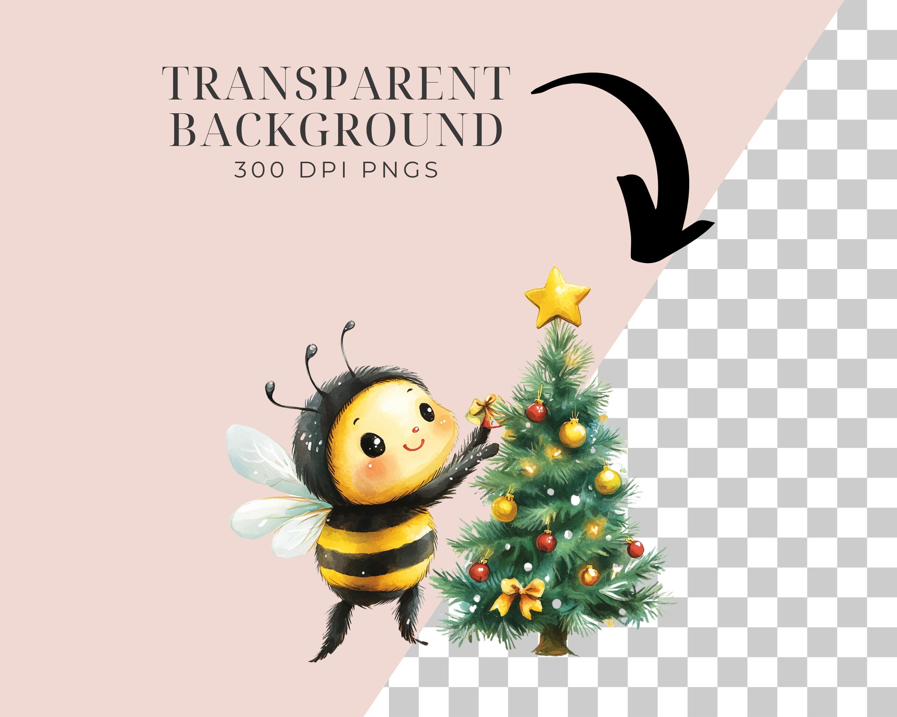 Christmas Bee Clipart, Watercolor Bee Clipart, Cute Bee Png, Cute ...