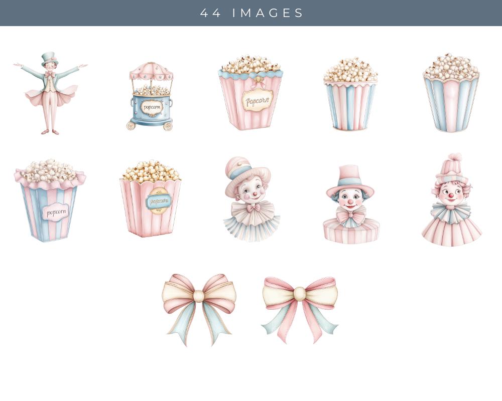 Watercolor Pastel Carnival Clipart: Vintage Circus PNG (digital ...