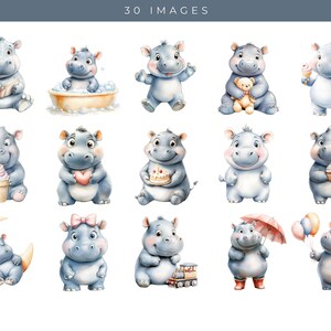 Watercolor Baby Hippo Clipart: Nursery PNG Graphics (commercial Use) - Etsy