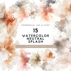 Neutral Watercolor Splatter Clipart: Abstract Texture Backgrounds ...