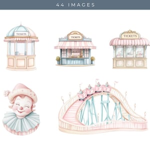 Watercolor Pastel Carnival Clipart: Vintage Circus PNG (digital ...