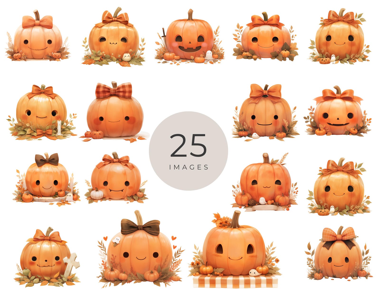 Coquette Pumpkins Clipart Bundle, Cute Pumpkins Clipart, PNG ...