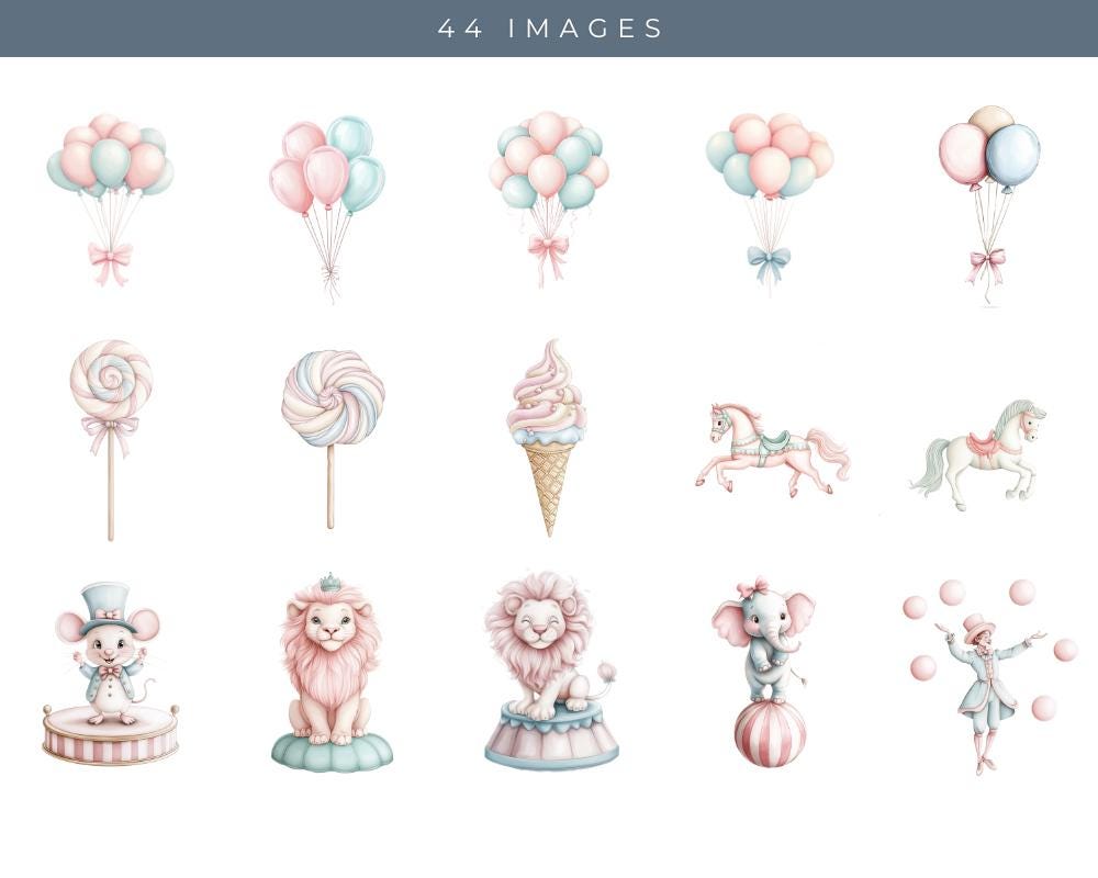 Watercolor Pastel Carnival Clipart: Vintage Circus PNG (digital ...