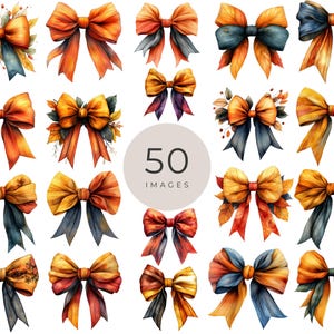 Watercolor Fall Coquette Bow Clipart Graphics, Watercolor Orange Bows ...