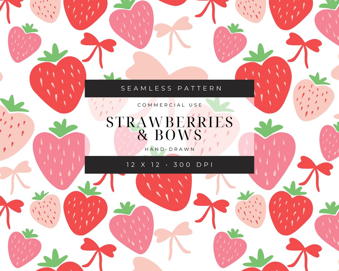 Strawberry & Bows Seamless Pattern: Valentine Digital Paper (PNG) - Etsy