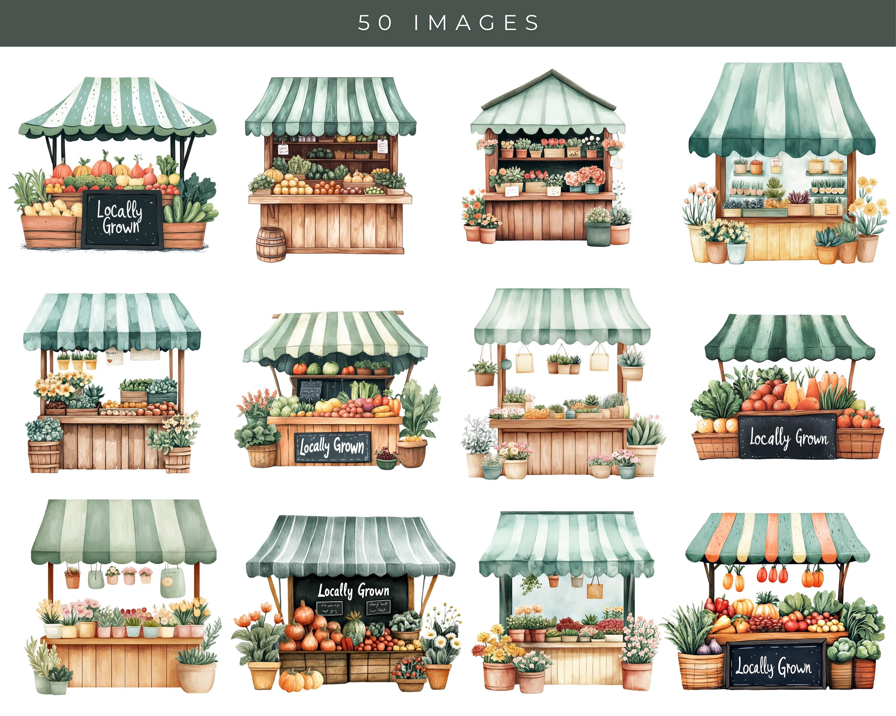 Watercolor Farmers Market Clipart: Fruit, Vegetables, Flowers (PNG) - Etsy