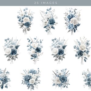 Watercolor Dusty Blue Floral Clipart: Peony Wedding Pngs (digital ...