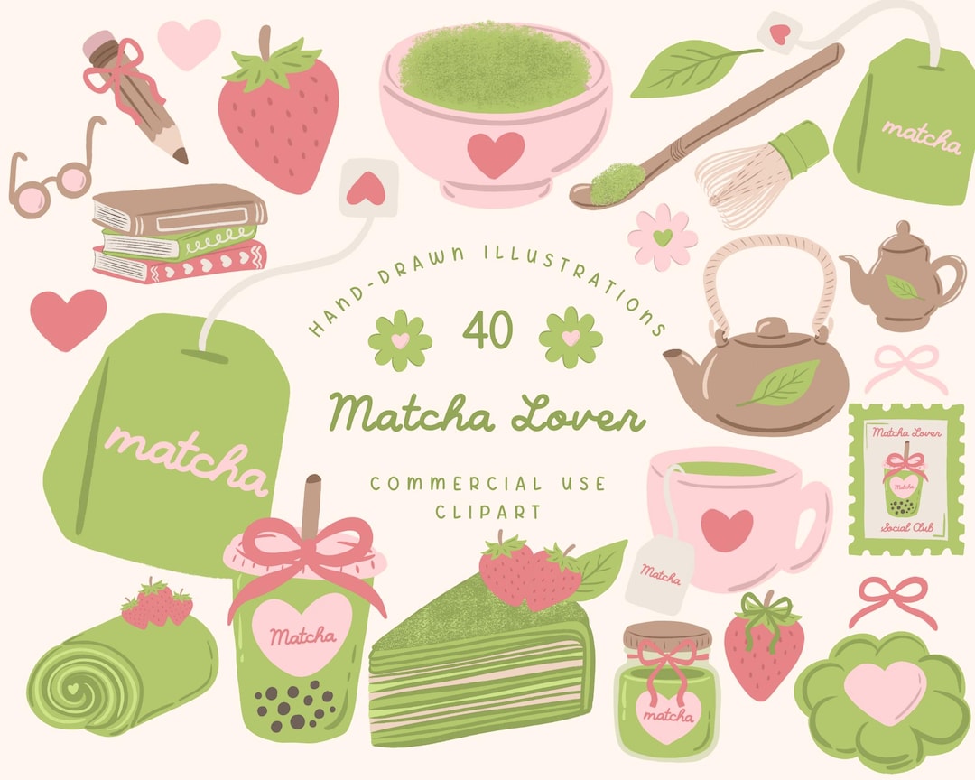 Hand Drawn Matcha Doodle Illustrations, Matcha Lover Clipart, Japanese ...
