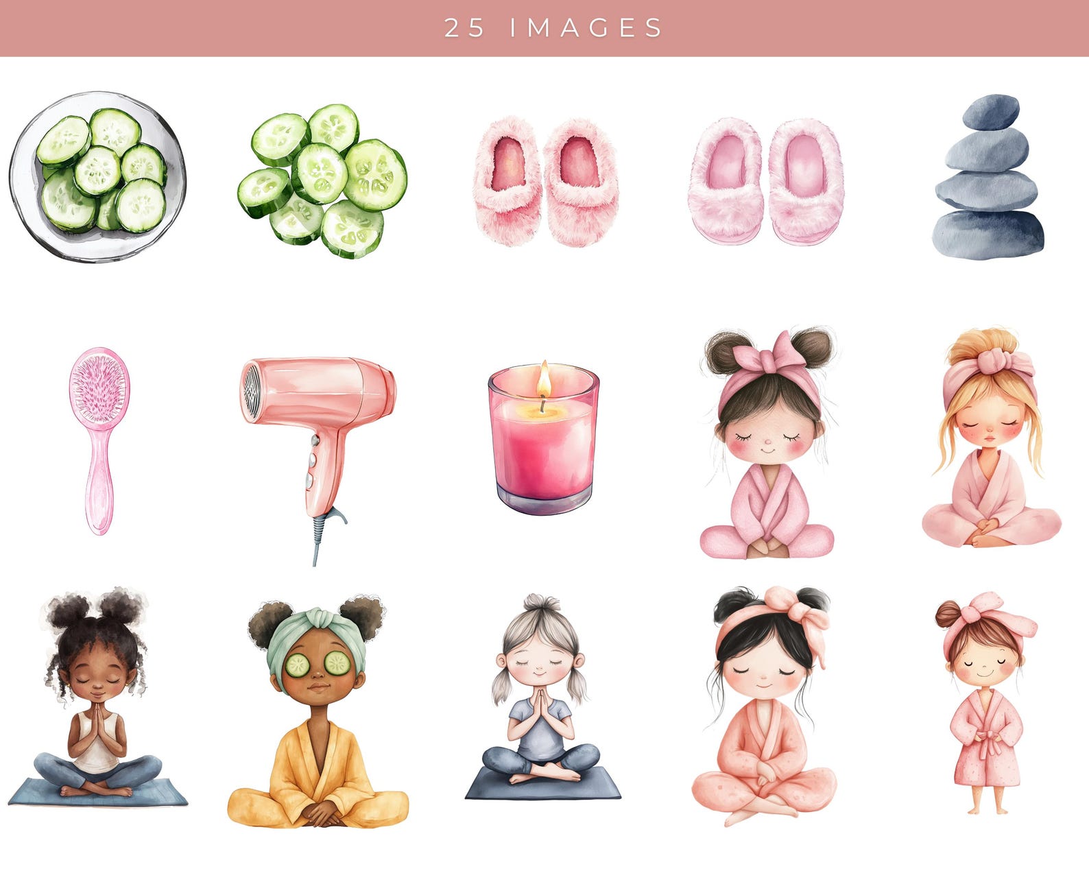 Spa Party Watercolor Clipart: Glam Girls, Pamper Party (commercial Use ...