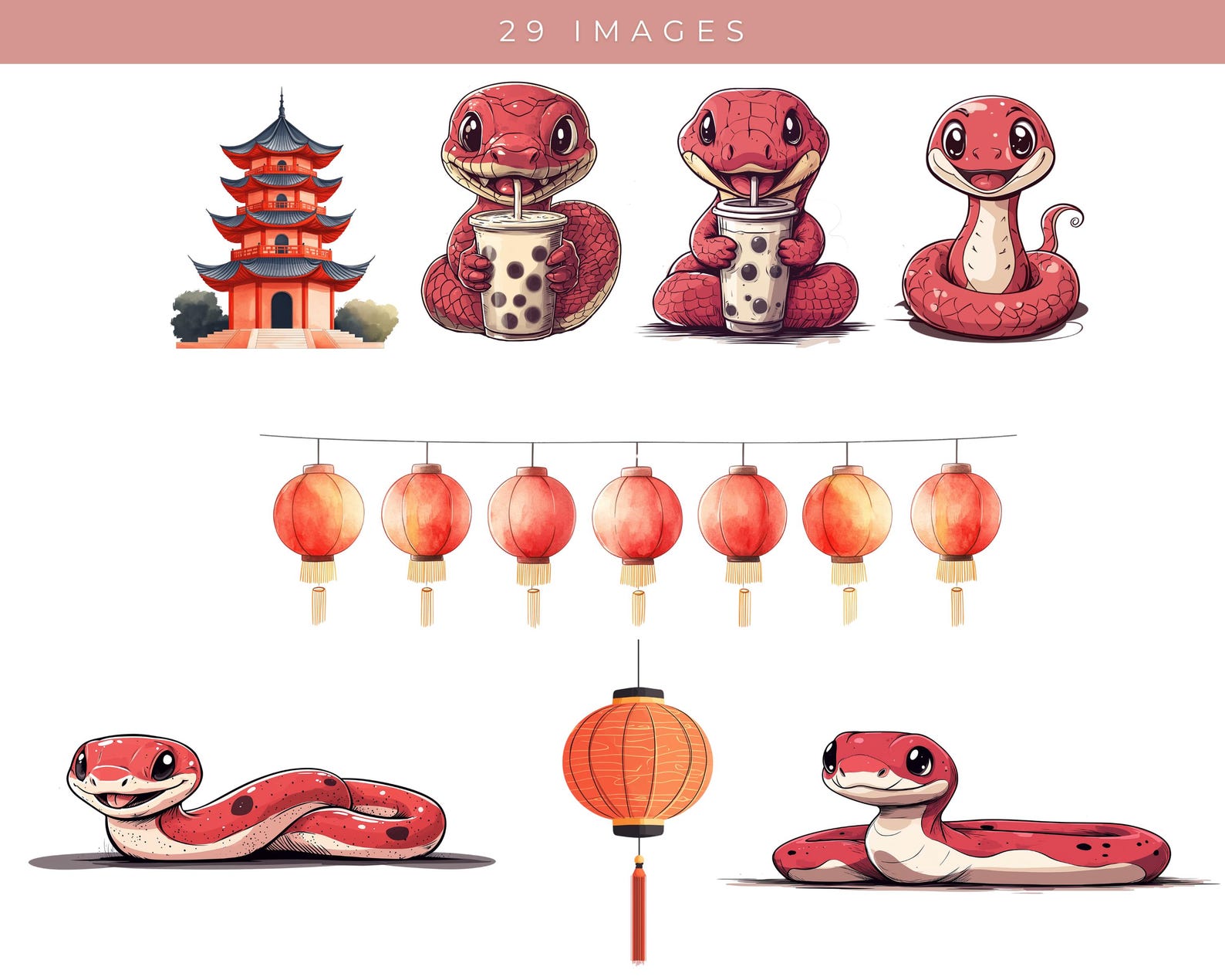 Year of the Snake Clipart, Chinese New Year Clipart, Chinese New Year ...
