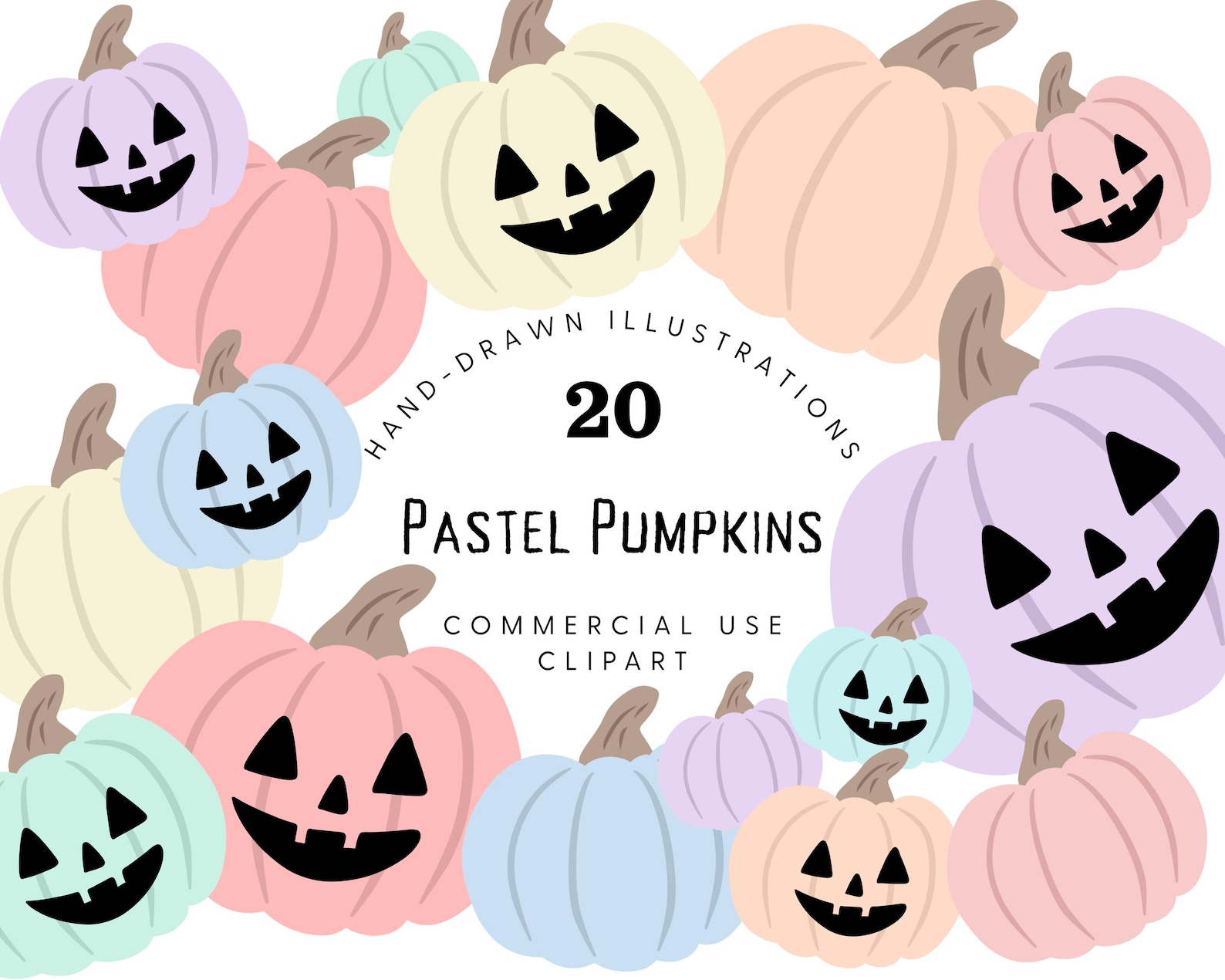 Hand Drawn Halloween Clipart, Cute Halloween, Pastel Halloween Clipart ...