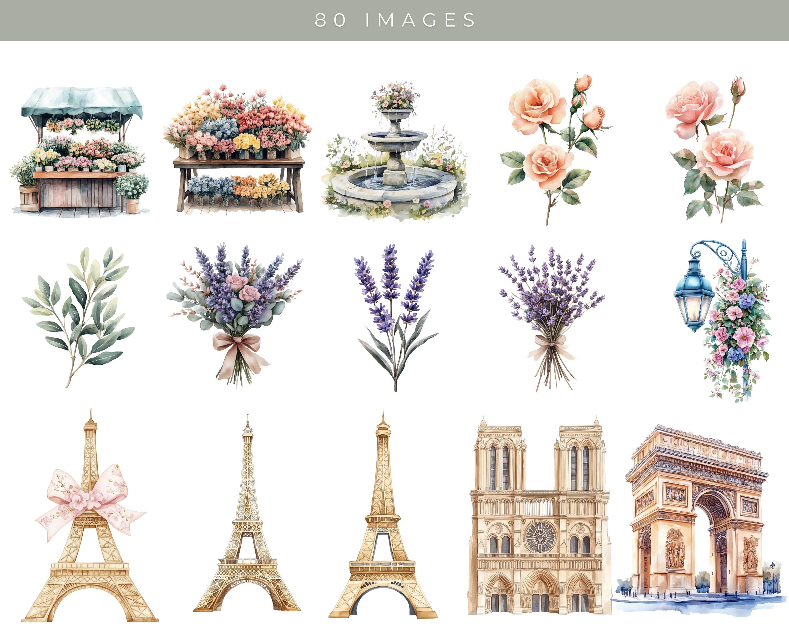 Watercolor Paris Clipart Set: Eiffel Tower, Cafe, Girly Pngs ...