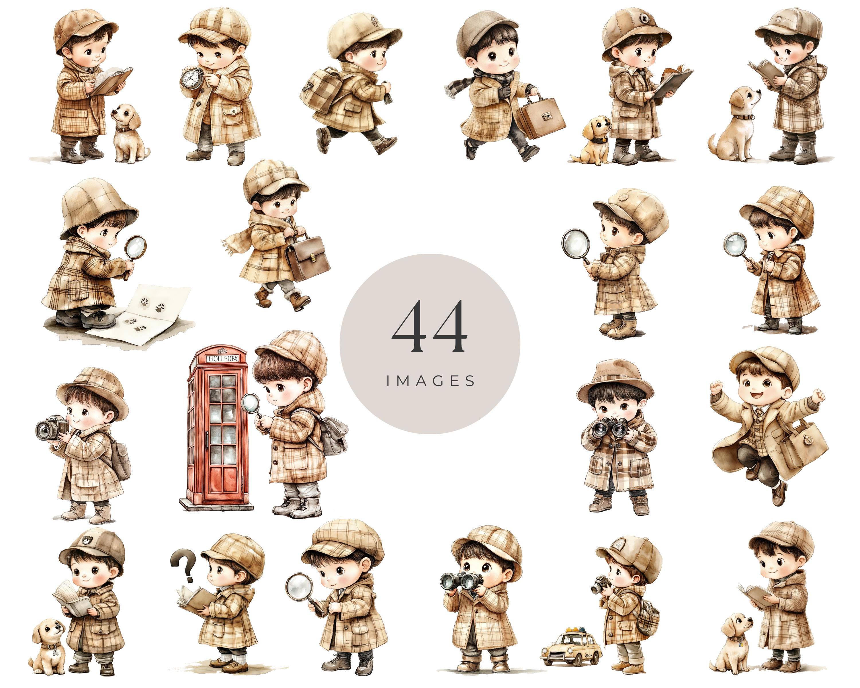 Watercolor Clipart Detective, Watercolor Child Detective Clipart, Boy ...