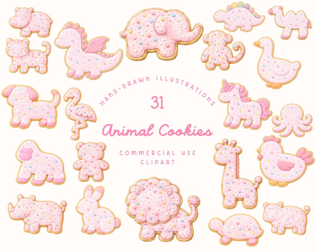 Watercolor Frosted Animal Cookie Clipart PNG, Iced Animal Cookie ...