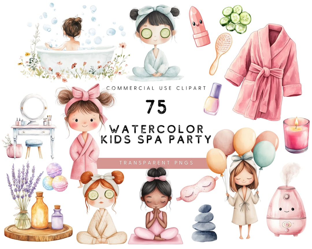 Spa Party Watercolor Clipart: Glam Girls, Pamper Party (commercial Use ...