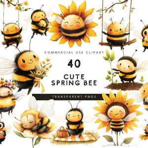 Spring Bee Clipart, Watercolor Bee Clipart, Cute Bee Png, Cute Cartoon ...
