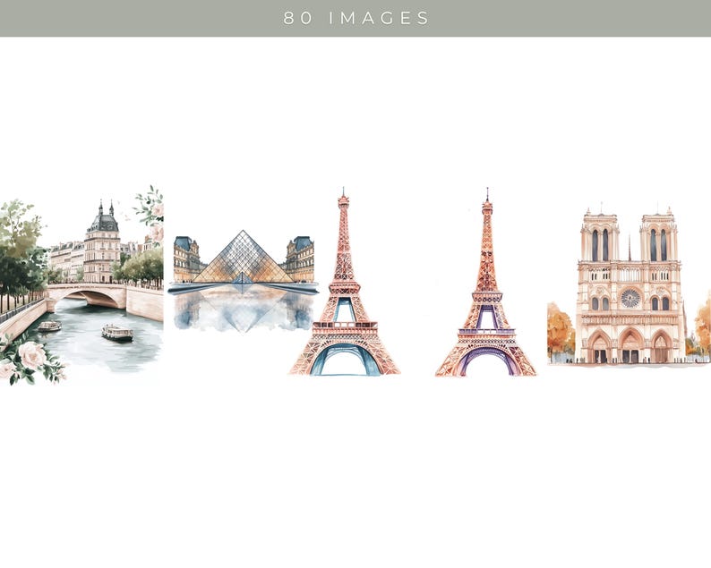 Watercolor Paris Clipart Set: Eiffel Tower, Cafe, Girly Pngs ...