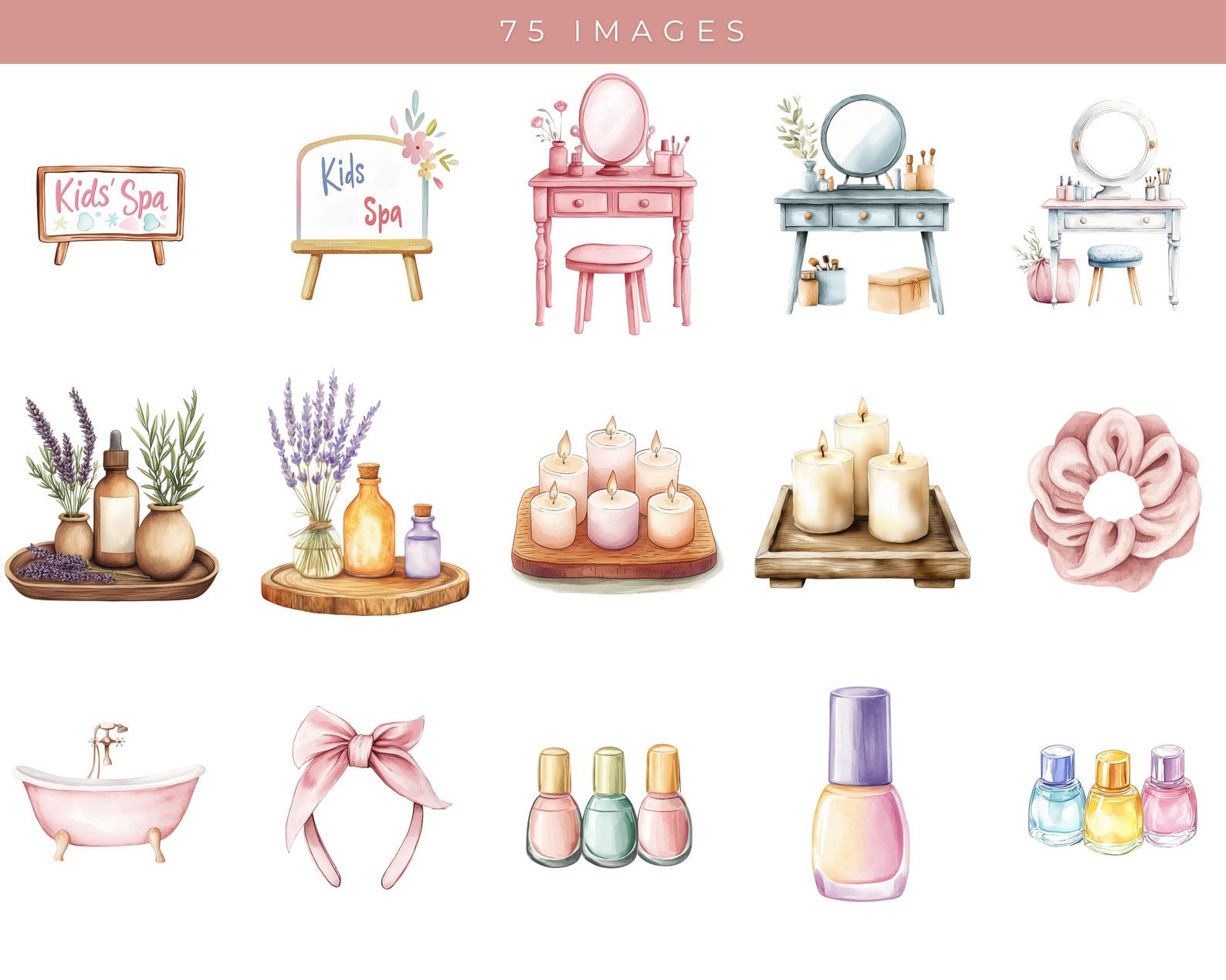 Spa Party Watercolor Clipart: Glam Girls, Pamper Party (commercial Use ...