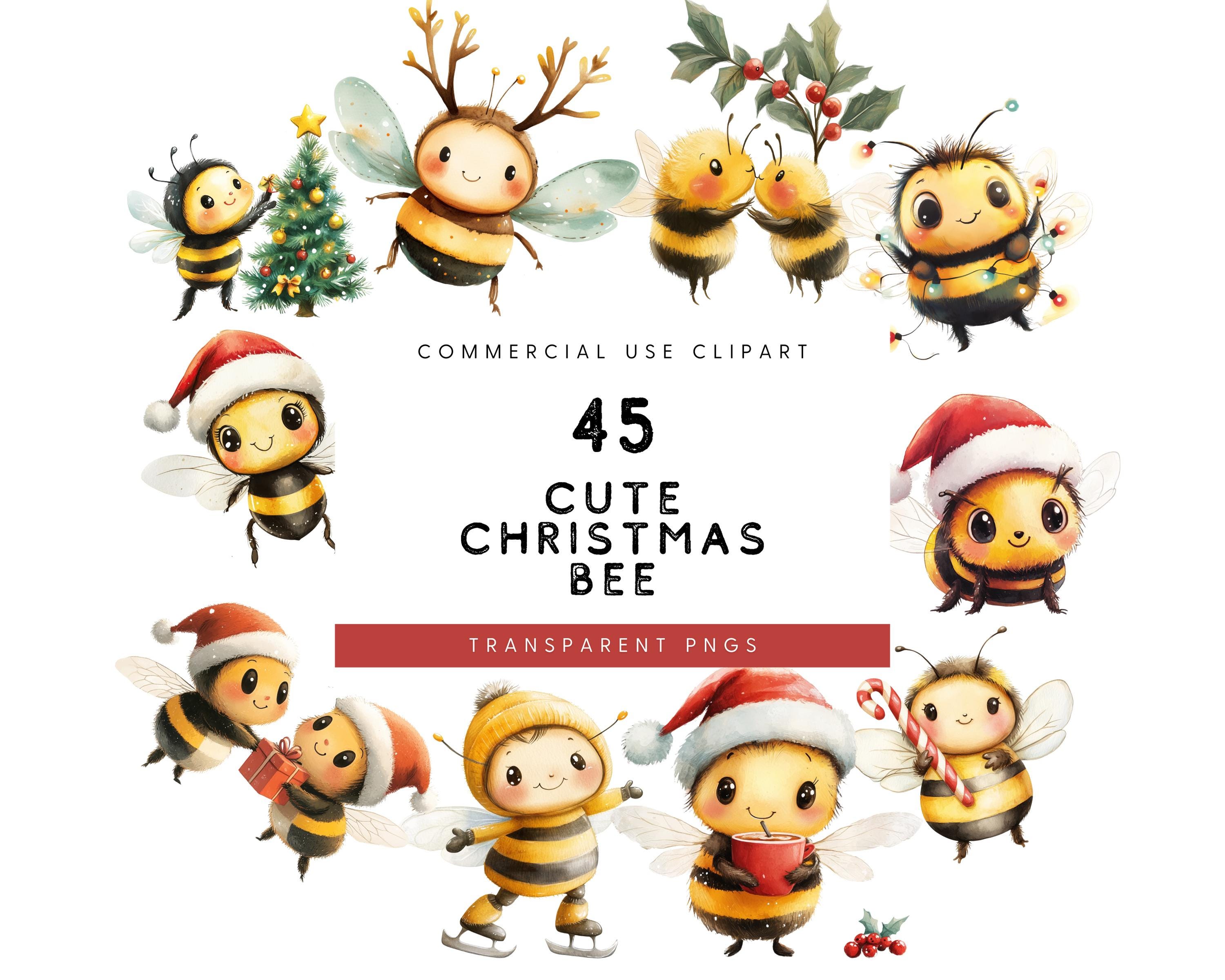 Christmas Bee Clipart, Watercolor Bee Clipart, Cute Bee Png, Cute ...