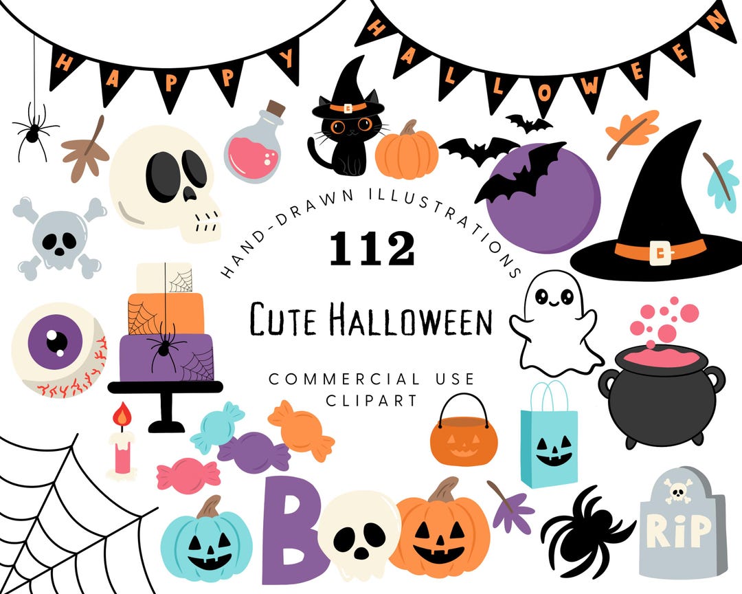 Hand Drawn Spookycute Halloween Clipart Bundle (112 PNG Files) (digital ...