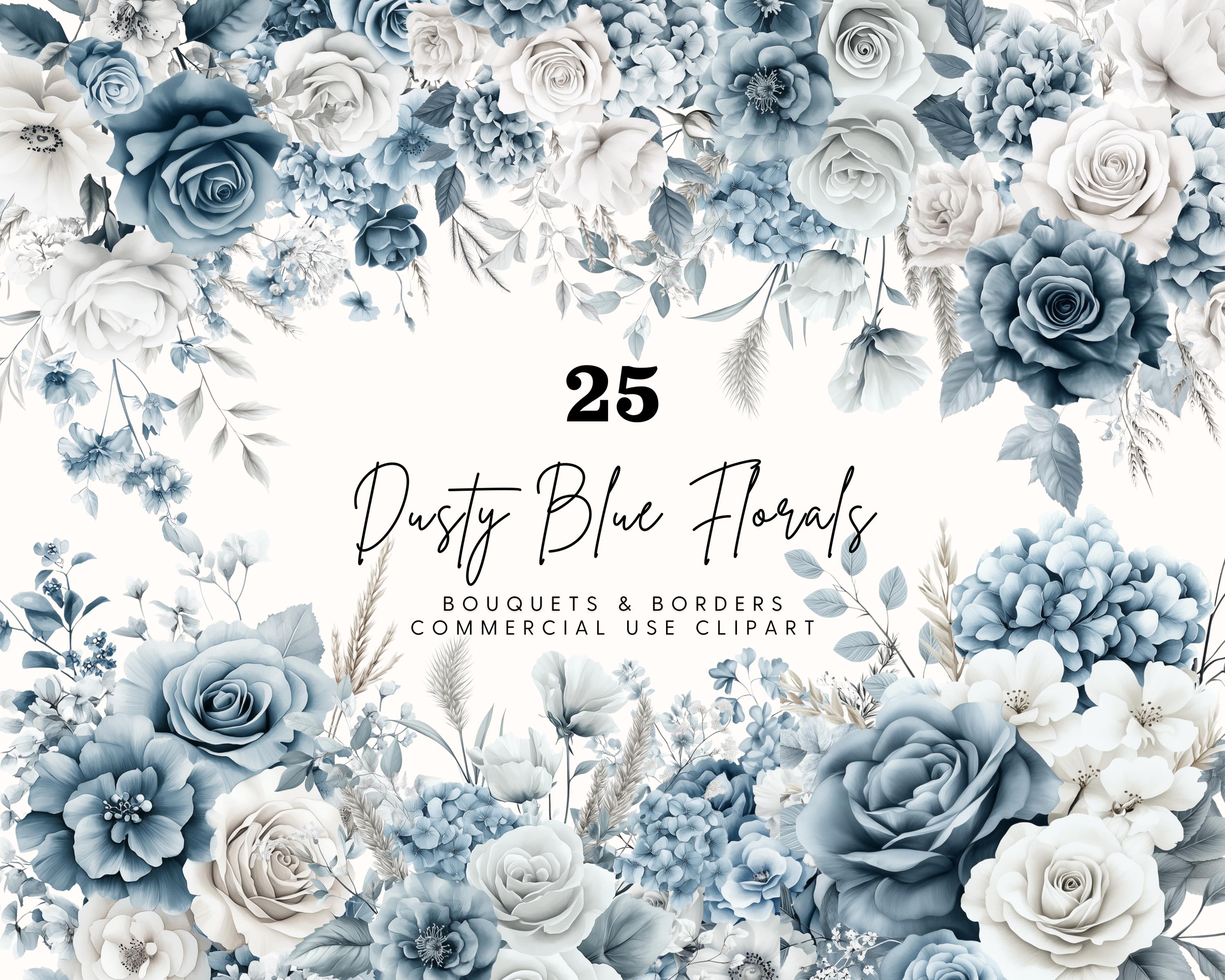 Watercolor Dusty Blue Floral Clipart: Peony Wedding Pngs (digital ...