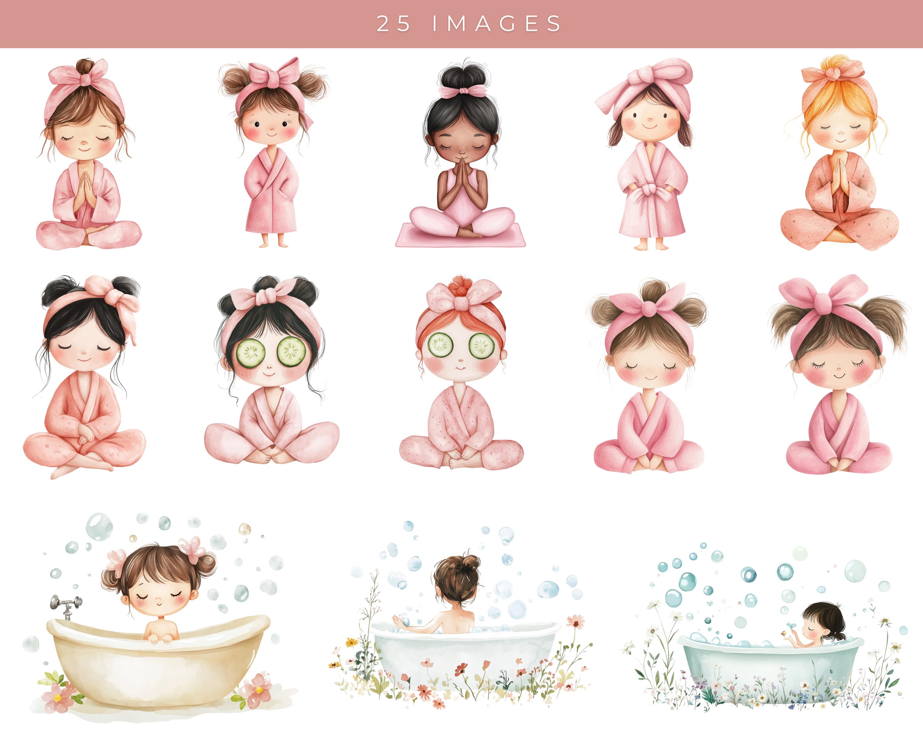 Spa Party Watercolor Clipart: Glam Girls, Pamper Party (commercial Use ...