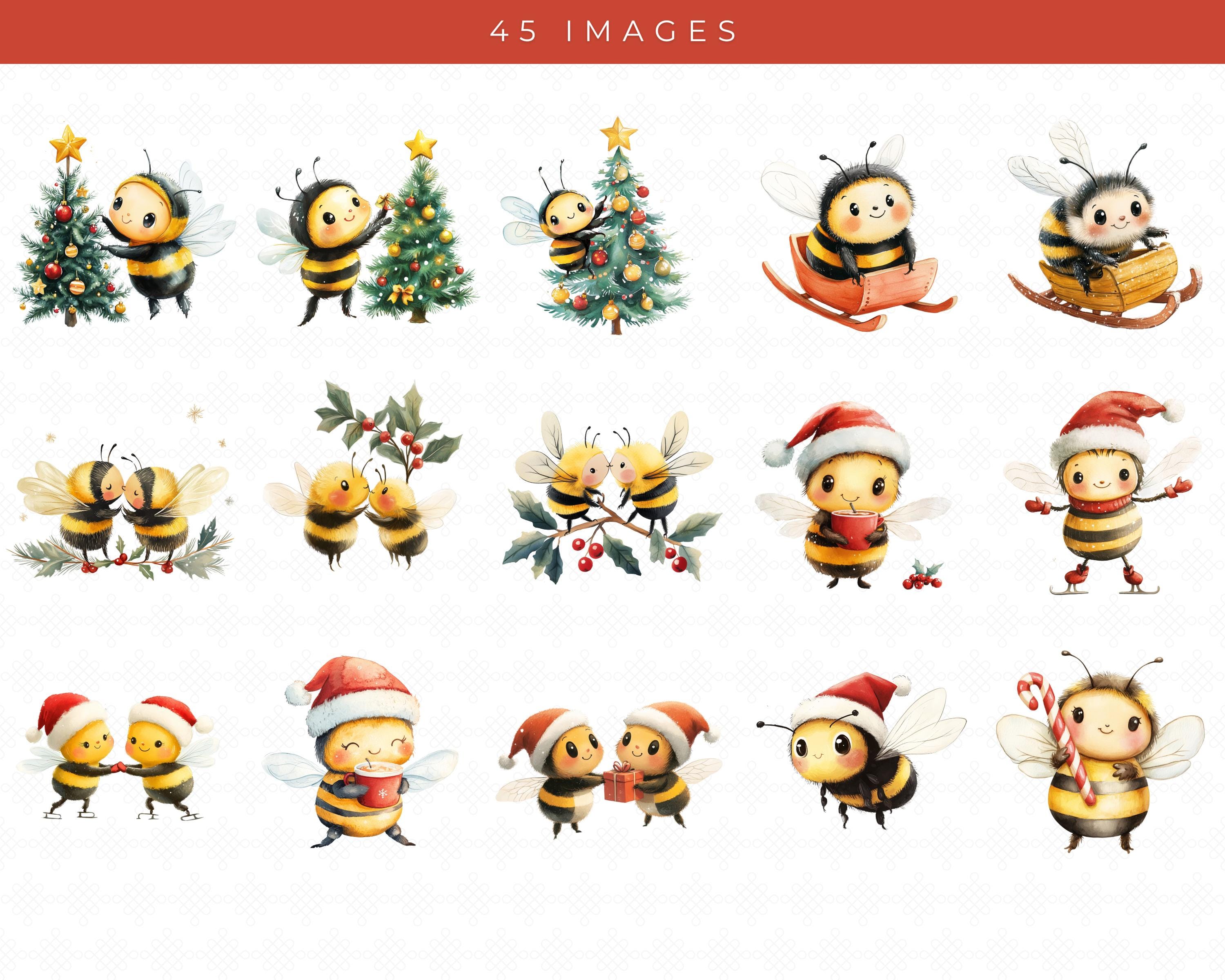 Christmas Bee Clipart, Watercolor Bee Clipart, Cute Bee Png, Cute ...