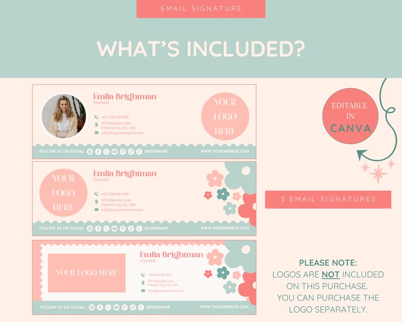 Editable Email Signature Templates: Colorful Floral Design (canva) - Etsy