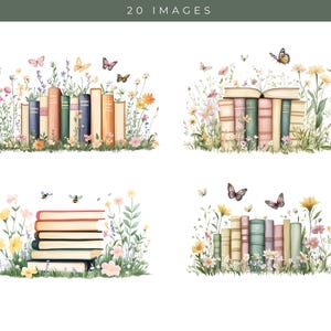 Watercolor Book Stack Clipart: Books and Flowers (commercial Use ...