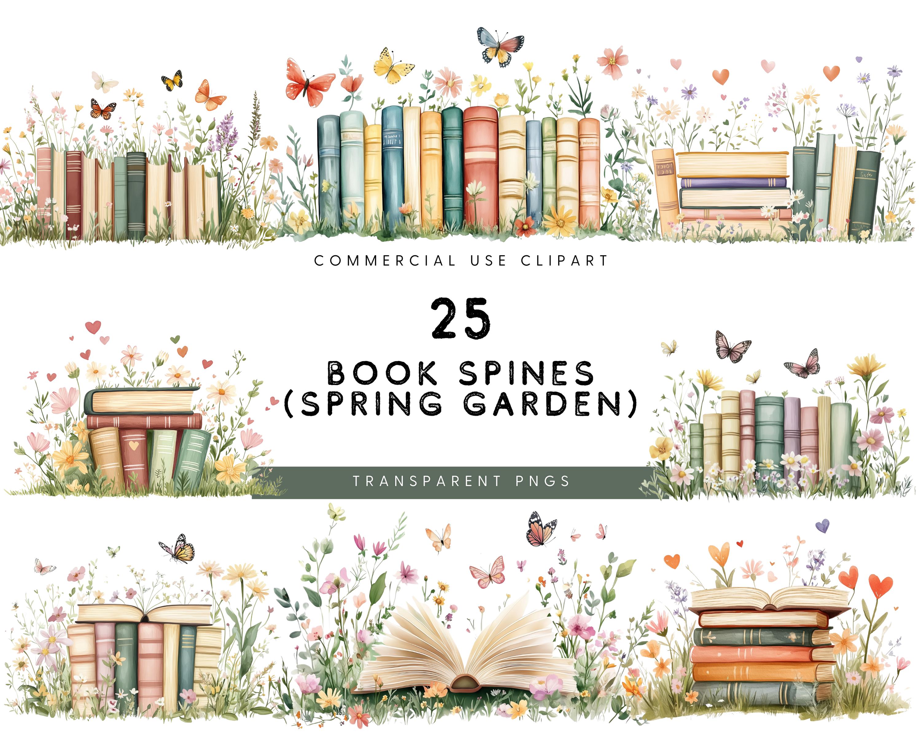 Watercolor Book Stack Clipart: Books and Flowers (commercial Use ...