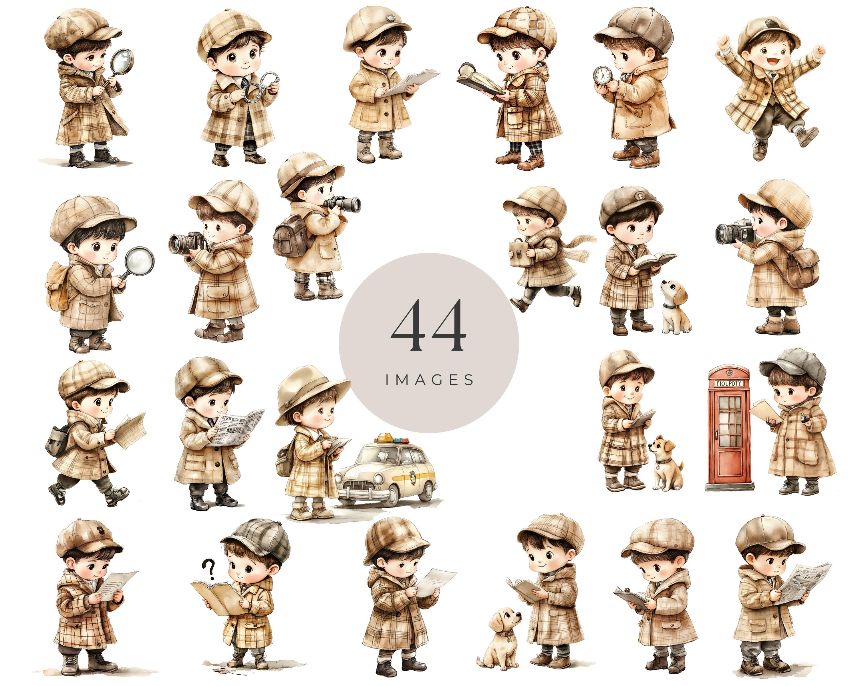 Watercolor Clipart Detective, Watercolor Child Detective Clipart, Boy ...