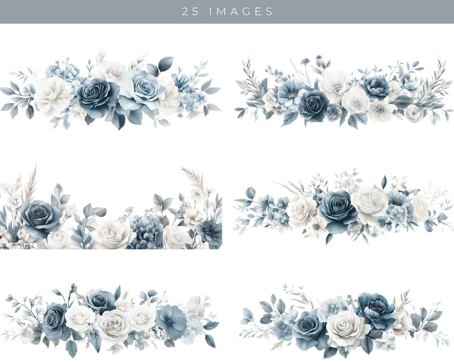 Watercolor Dusty Blue Floral Clipart: Peony Wedding Pngs (digital ...