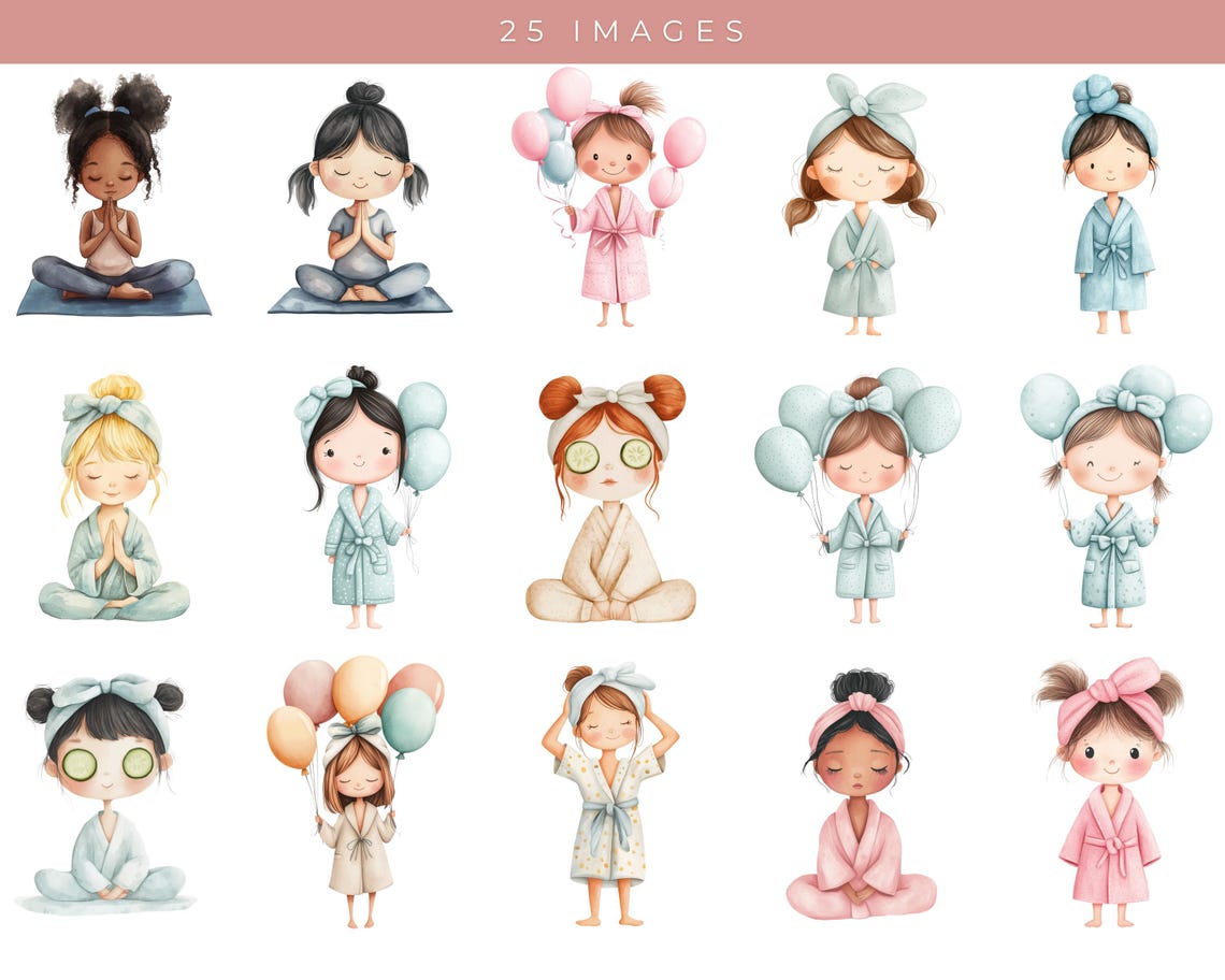 Spa Party Watercolor Clipart: Glam Girls, Pamper Party (commercial Use ...