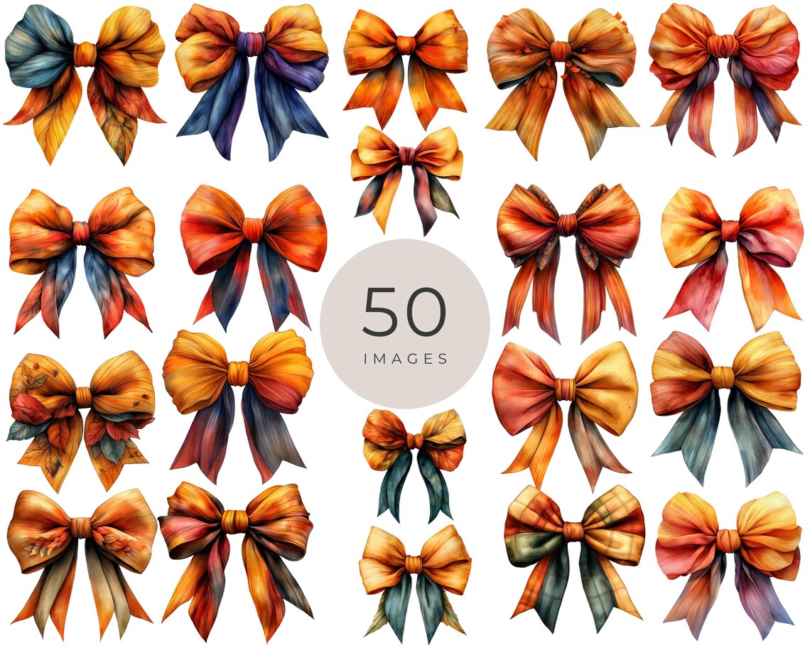 Watercolor Fall Coquette Bow Clipart Graphics, Watercolor Orange Bows ...