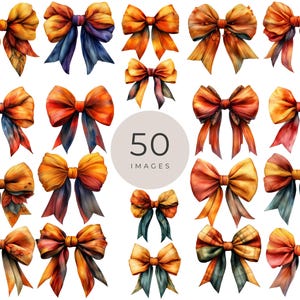 Watercolor Fall Coquette Bow Clipart Graphics, Watercolor Orange Bows ...
